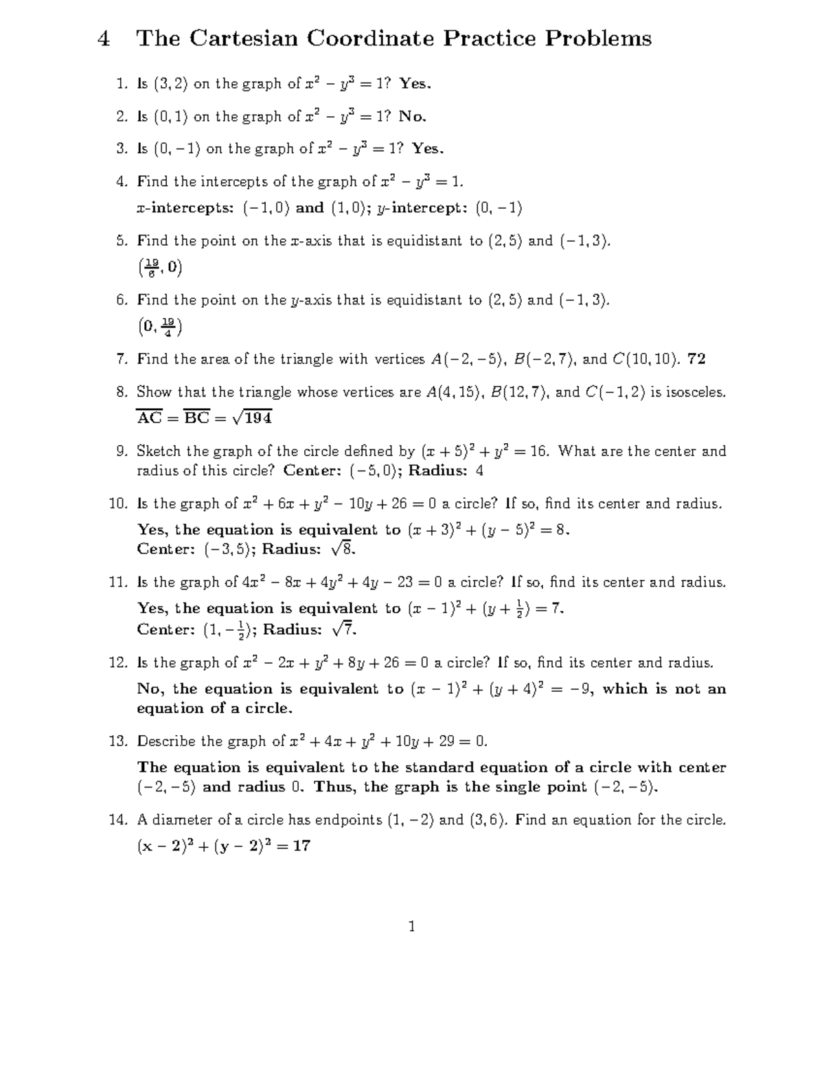 04 cartesian worksheet solution - 4 The Cartesian Coordinate Practice ...