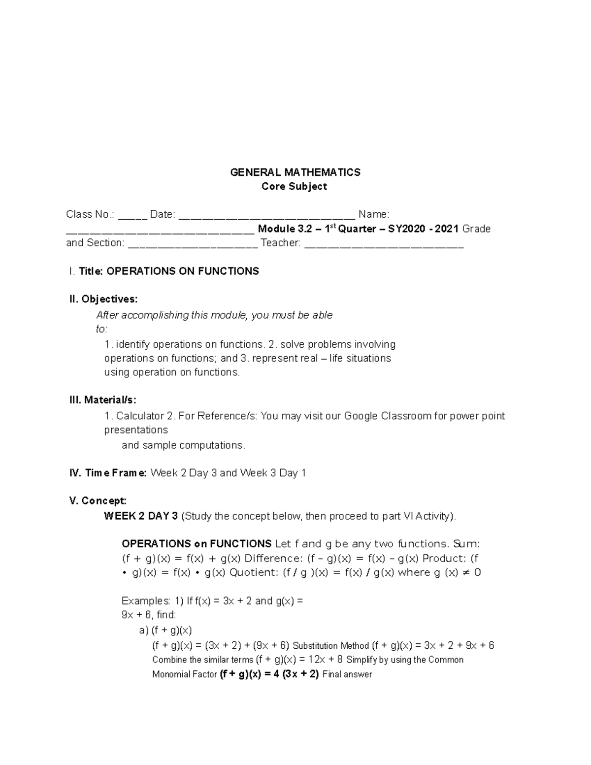 Gen Math.Q1Module 3 - Practice material for math - GENERAL MATHEMATICS ...