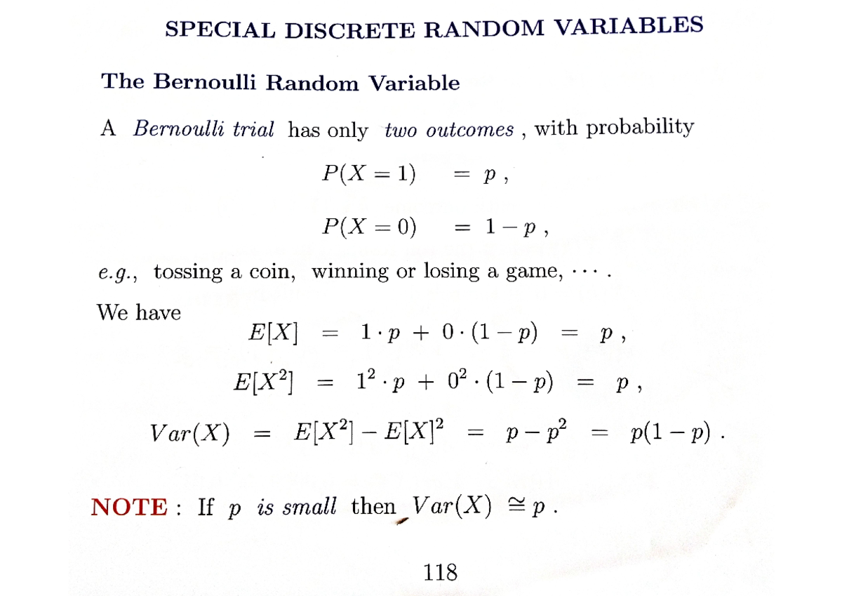 Special Discrete Random Variables - computer science - Studocu