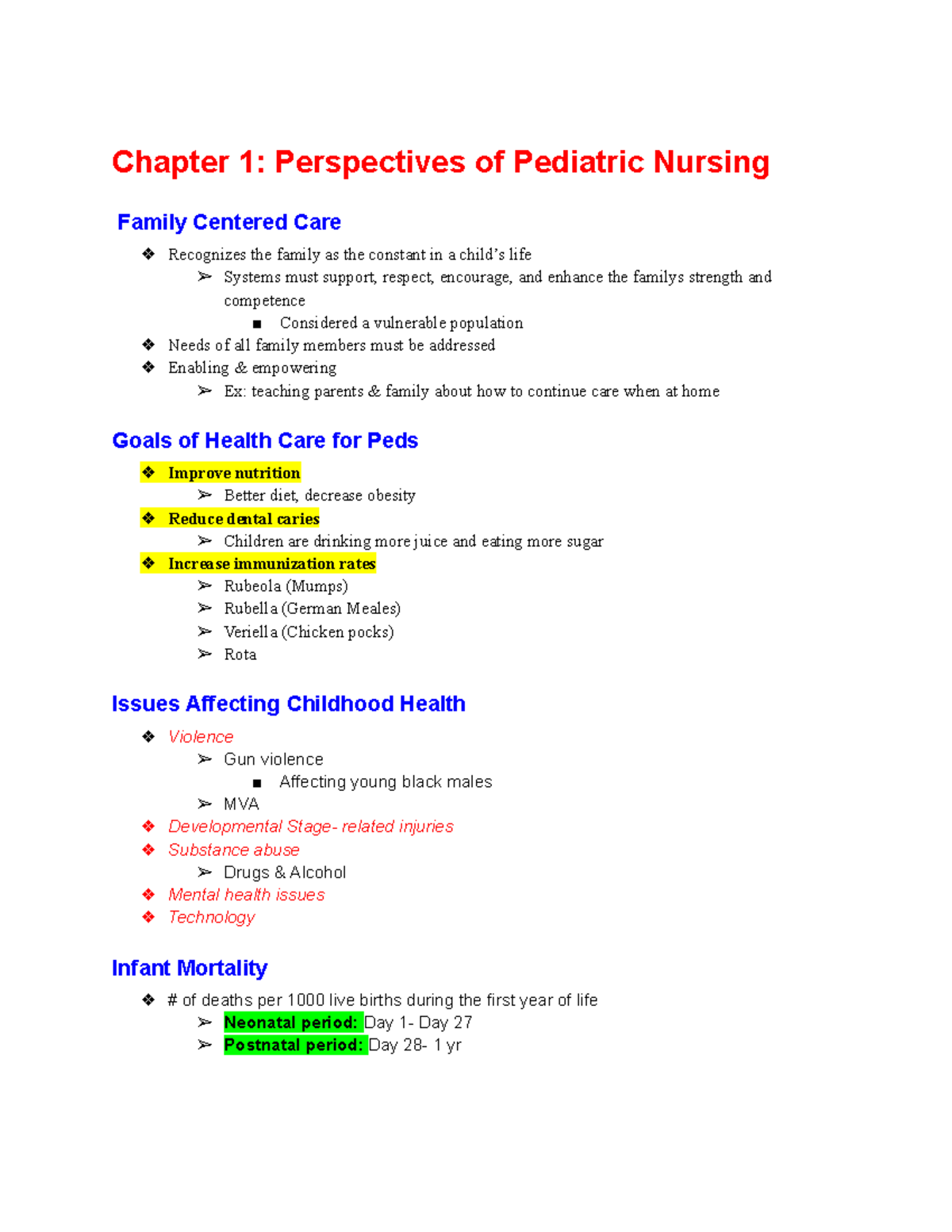 Peds first Exam - peds notes - Chapter 1: Perspectives of Pediatric ...