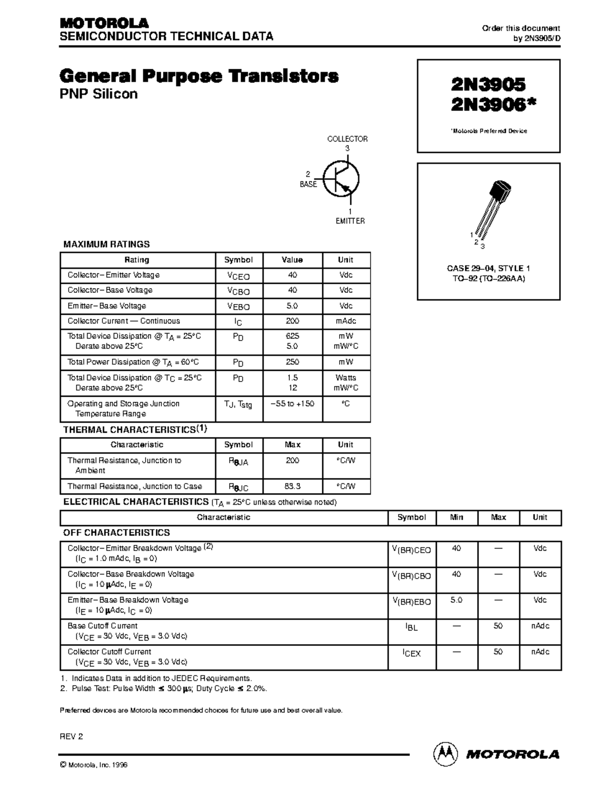 2N3905 - Motorola Small–Signal Transistors, FETs and Diodes Device Data 1 - Studocu