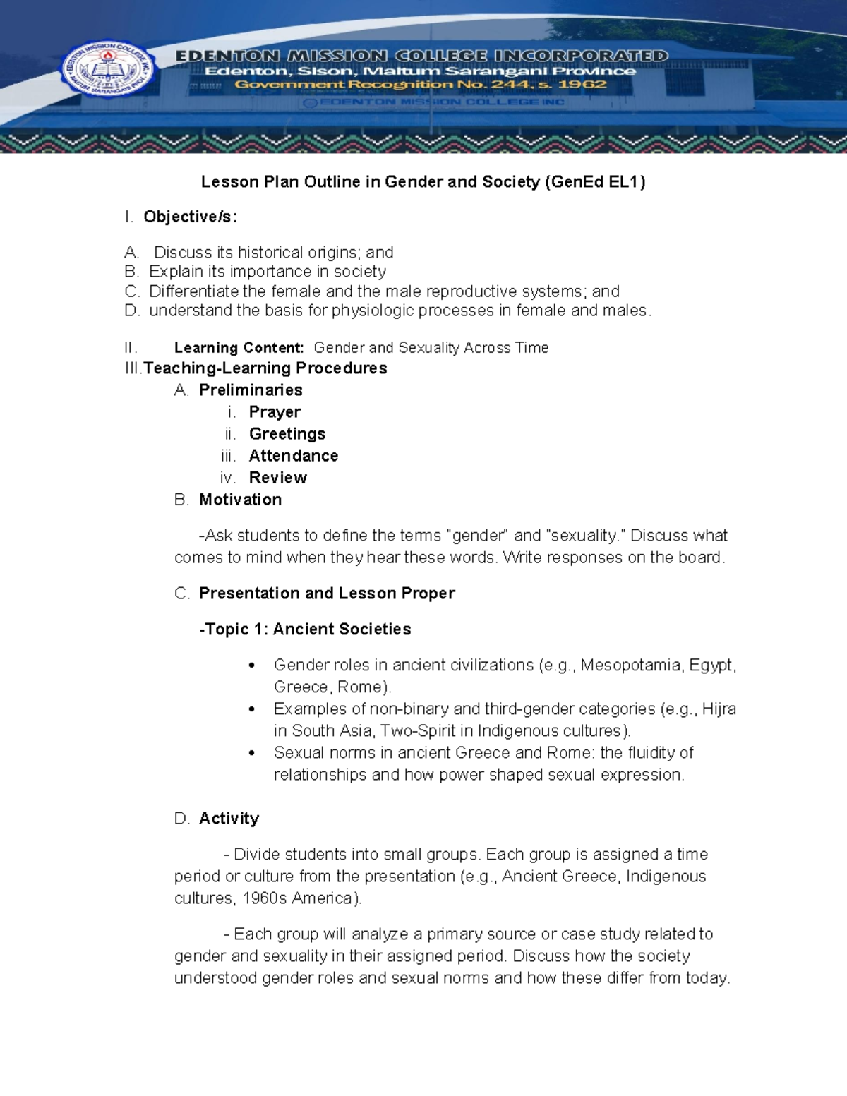 Learning Plan 2 - Guide for making Lesson Plan - Lesson Plan Outline in ...