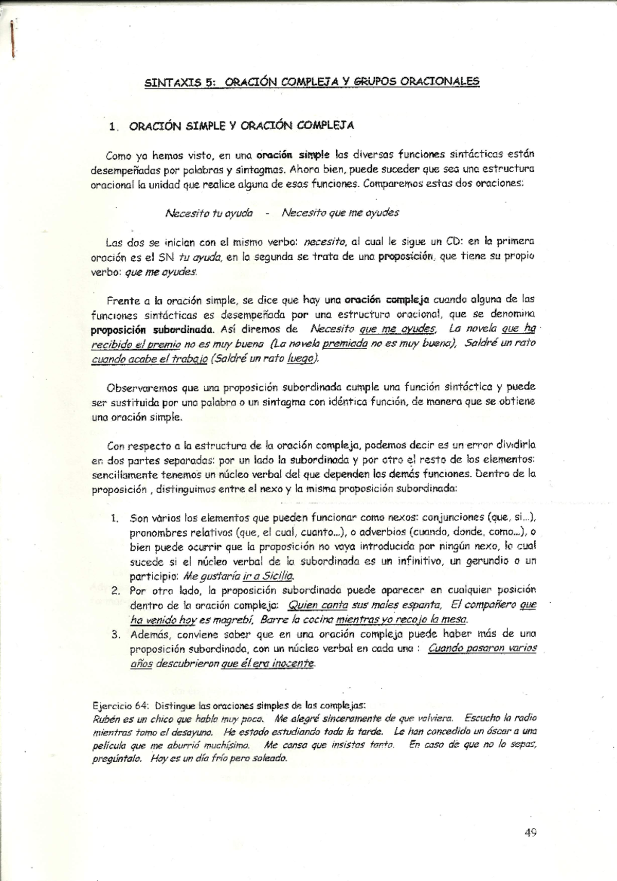 Sintaxis compleja - Lengua Castellana y Literatura - Studocu