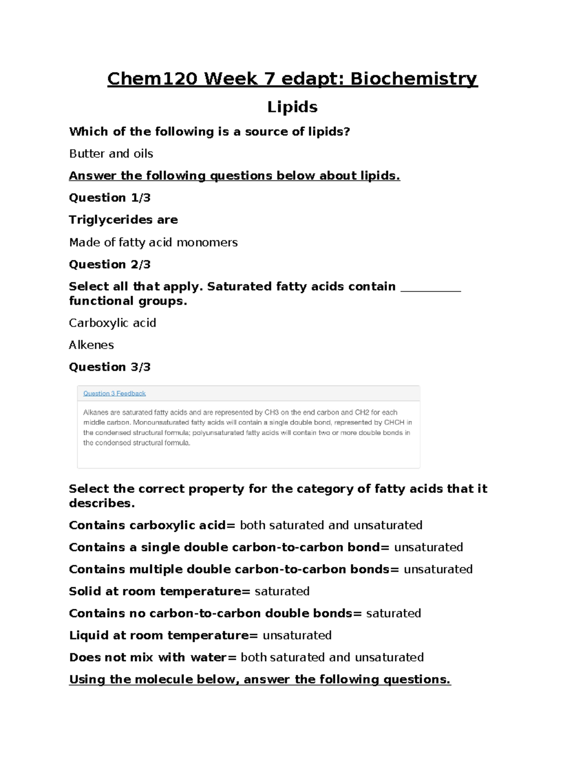Chem120 Week 7 edapt - Chem120 Week 7 edapt: Biochemistry Lipids Which ...