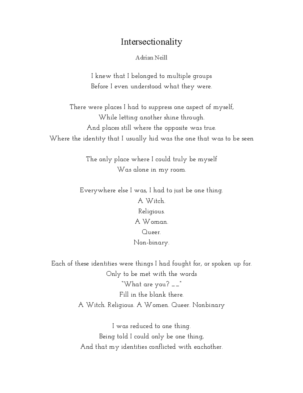 Creative Assignment - Kelton Hollister (WGS 250): In-Person Class - Intersectionality Adrian ...