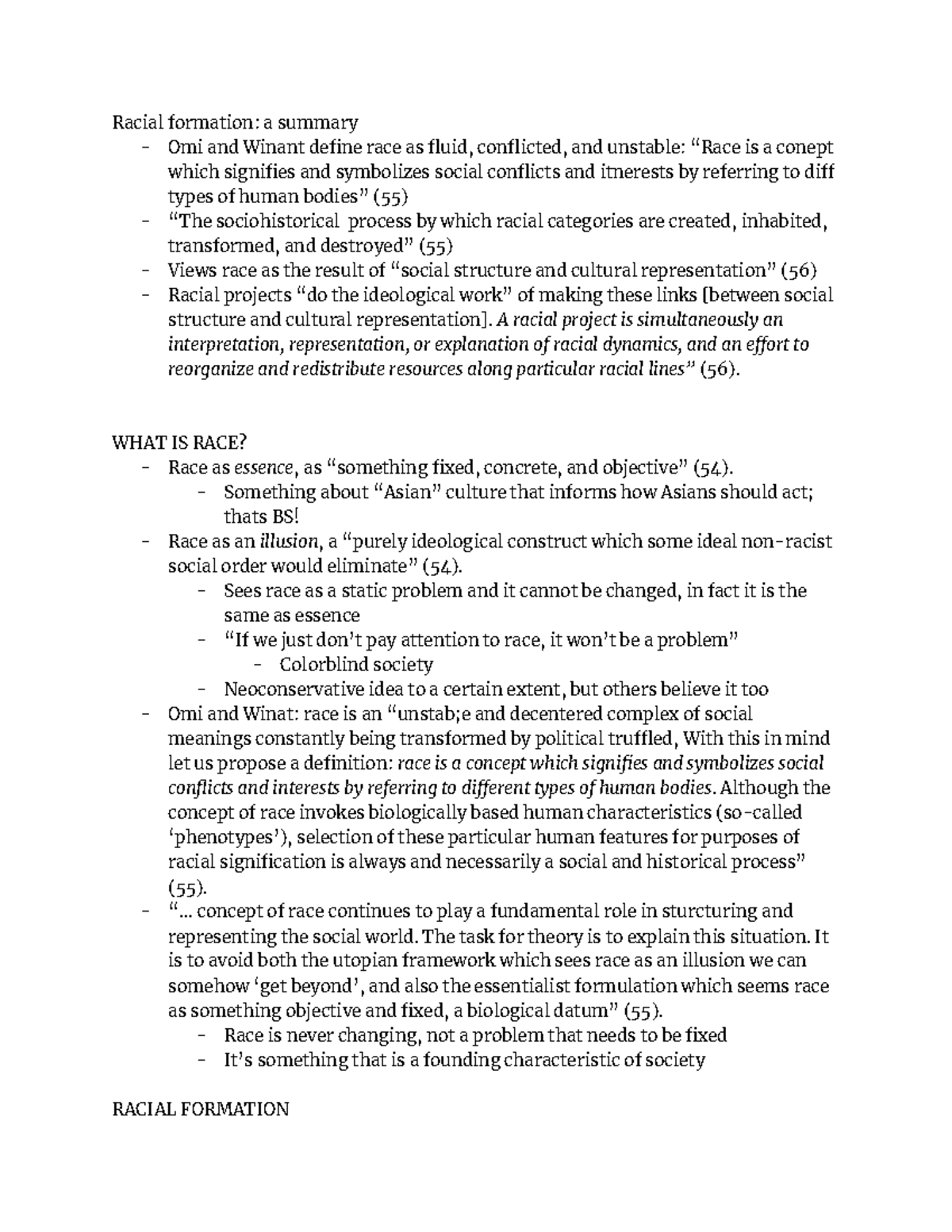 Racial Formation (Michael Omi and Howard Winant) - Racial formation: a ...