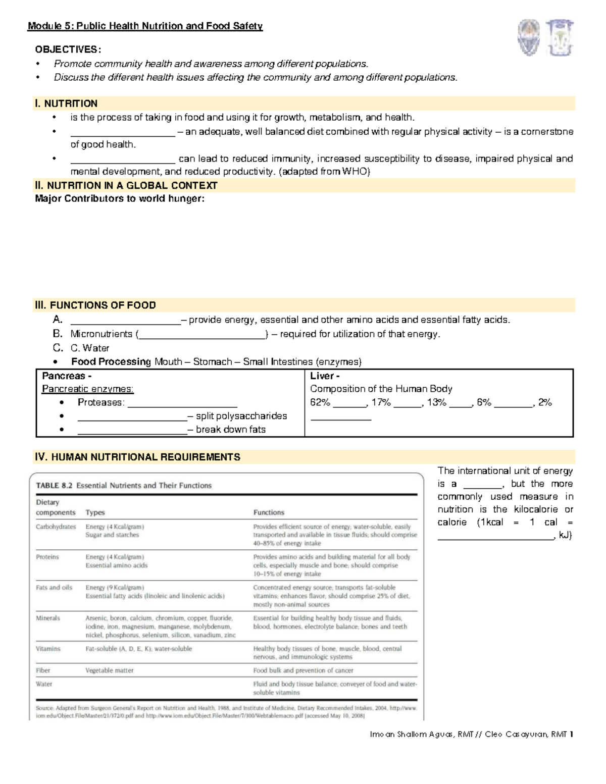 Mtcph Lab M5 Handout - Lecture notes 5 - BS Medical Technology - AUF ...