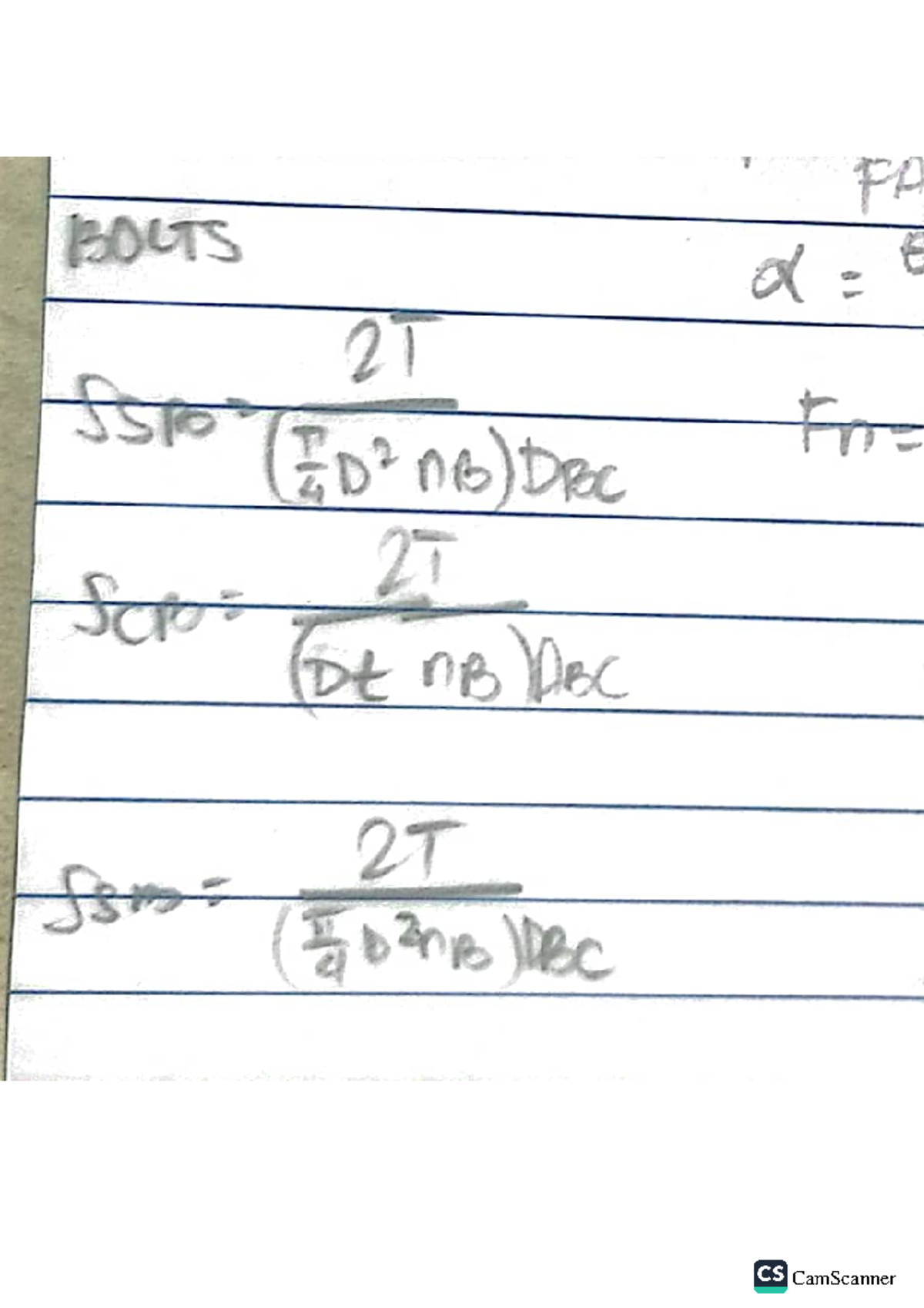 Omission - Better hehe - Mechanical Engineering - FA BOCTS d = 6 2T SSP Fn = (ED2nB)DRO SCP: 2T ...