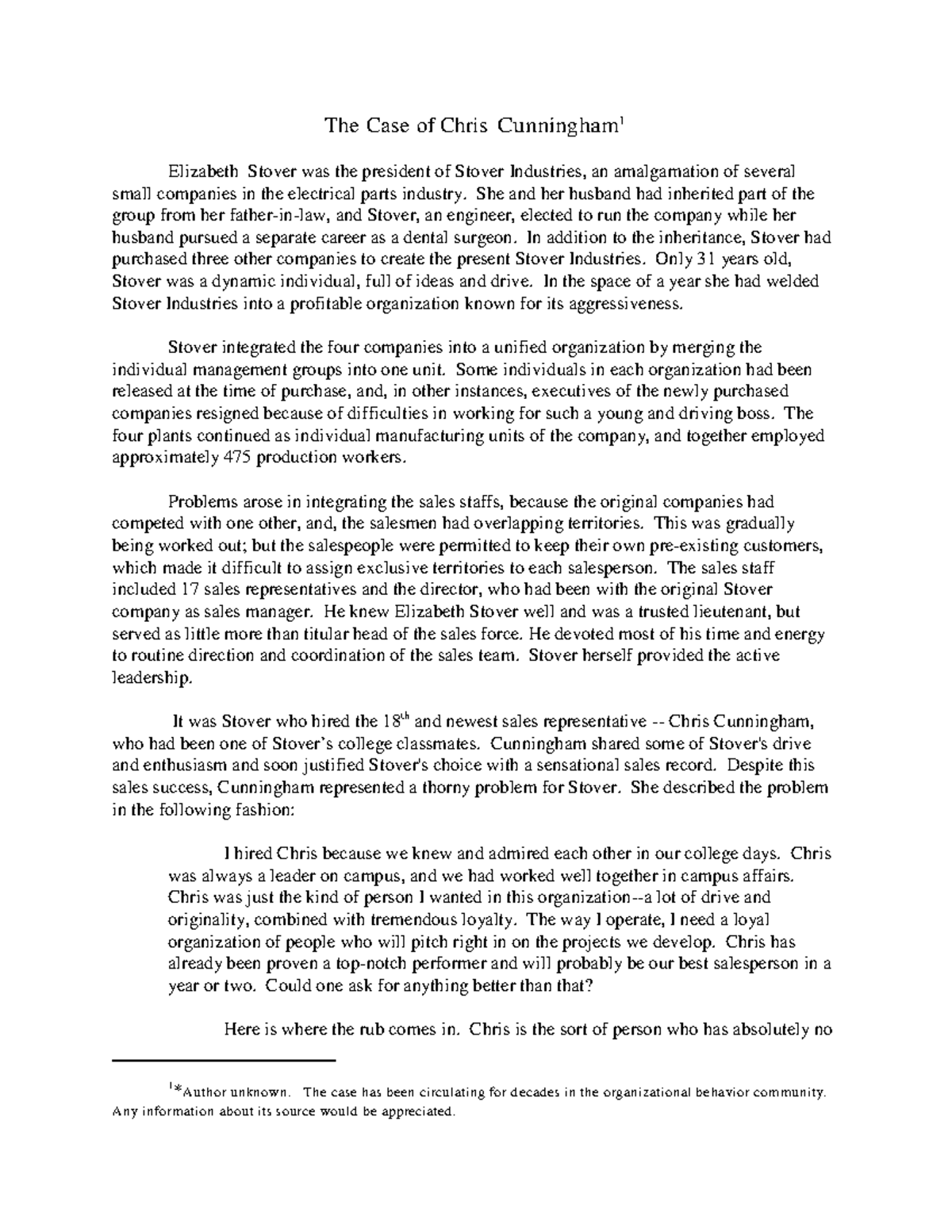 Chris Cunningham - The Case of Chris Cunningham1 Elizabeth Stover was ...