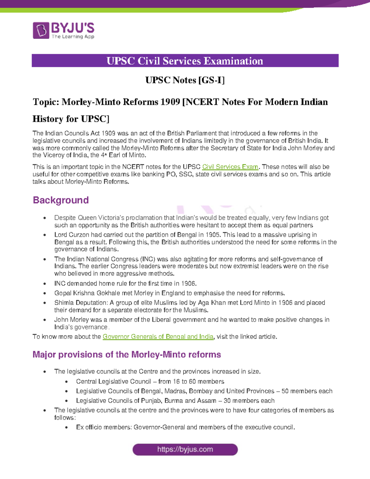 Morley Minto Reforms 1909 Ncert Notes For Modern Indian History For ...