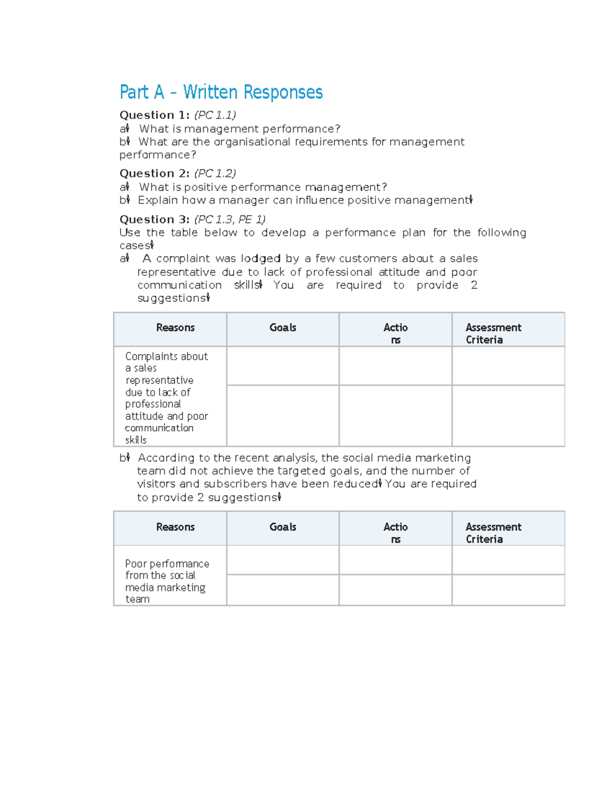 Part A - Other documents - Part A – Written Responses Question 1: (PC 1 ...