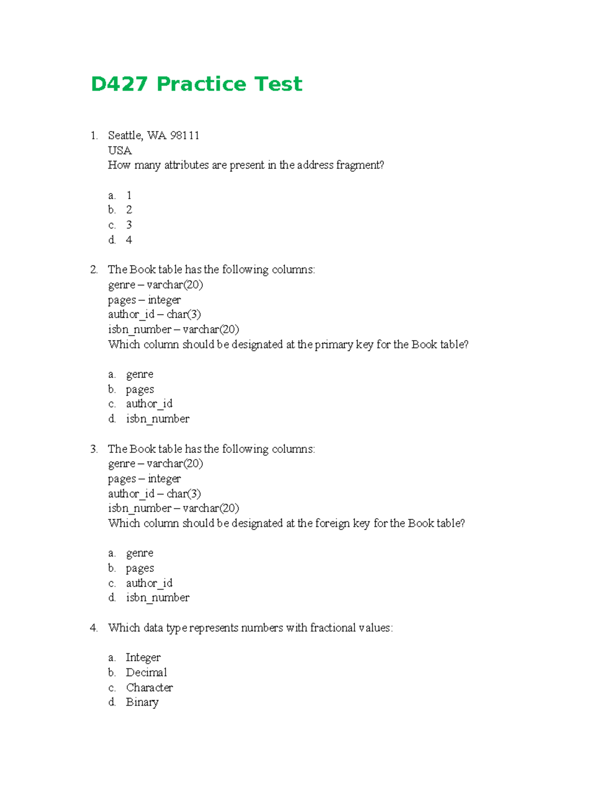 D427 Practice Test 1 with Answer Key - D427 Practice Test 1. Seattle ...