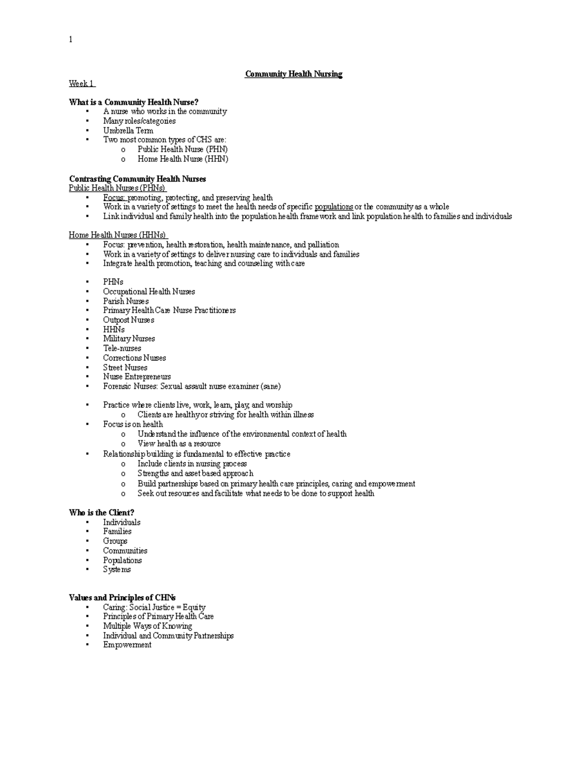 CHN Notes - CHN - Community Health Nursing Week 1 What is a Community ...