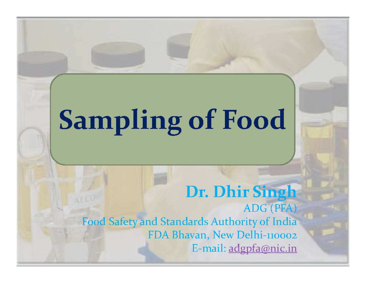 FOOD SAMPLING METHODS AND TECHNIQUES - Sampling of Food Dr. Dhir Singh ...