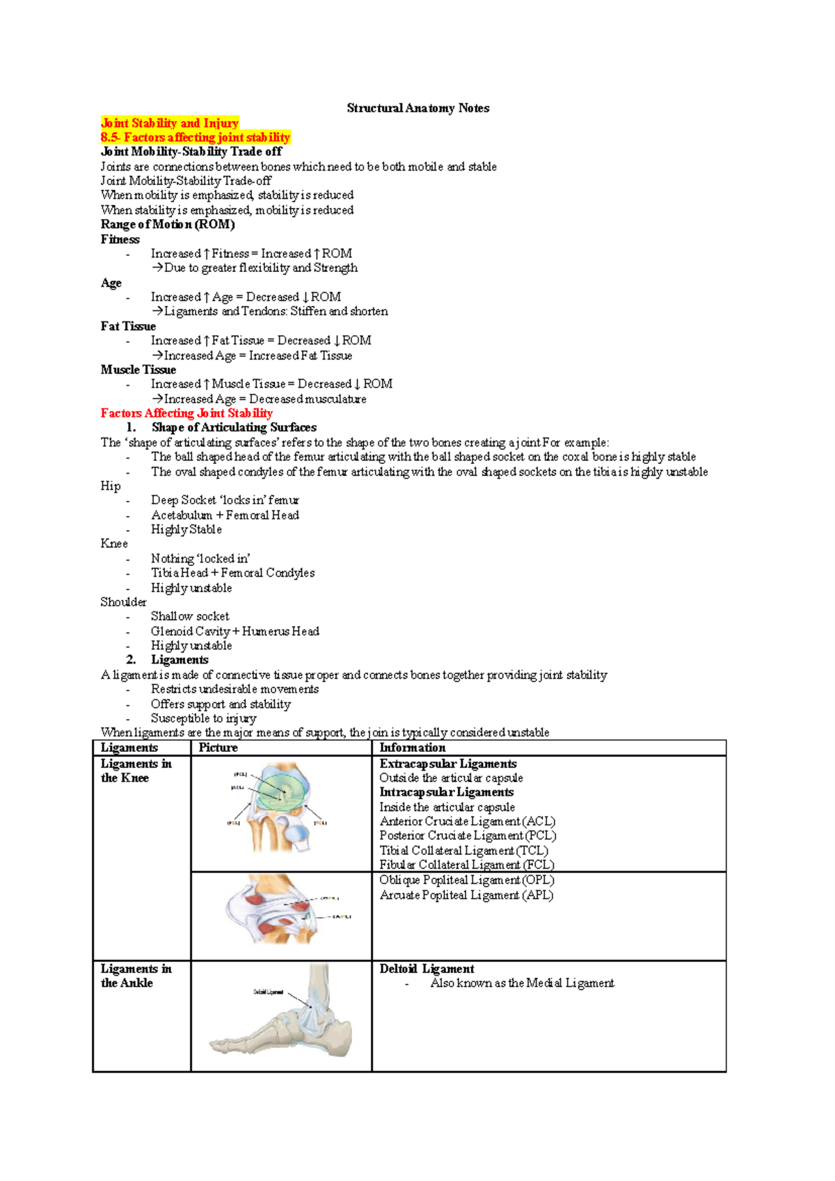 Structural Anatomy Notes Quizzes - Structural Anatomy Notes Joint ...