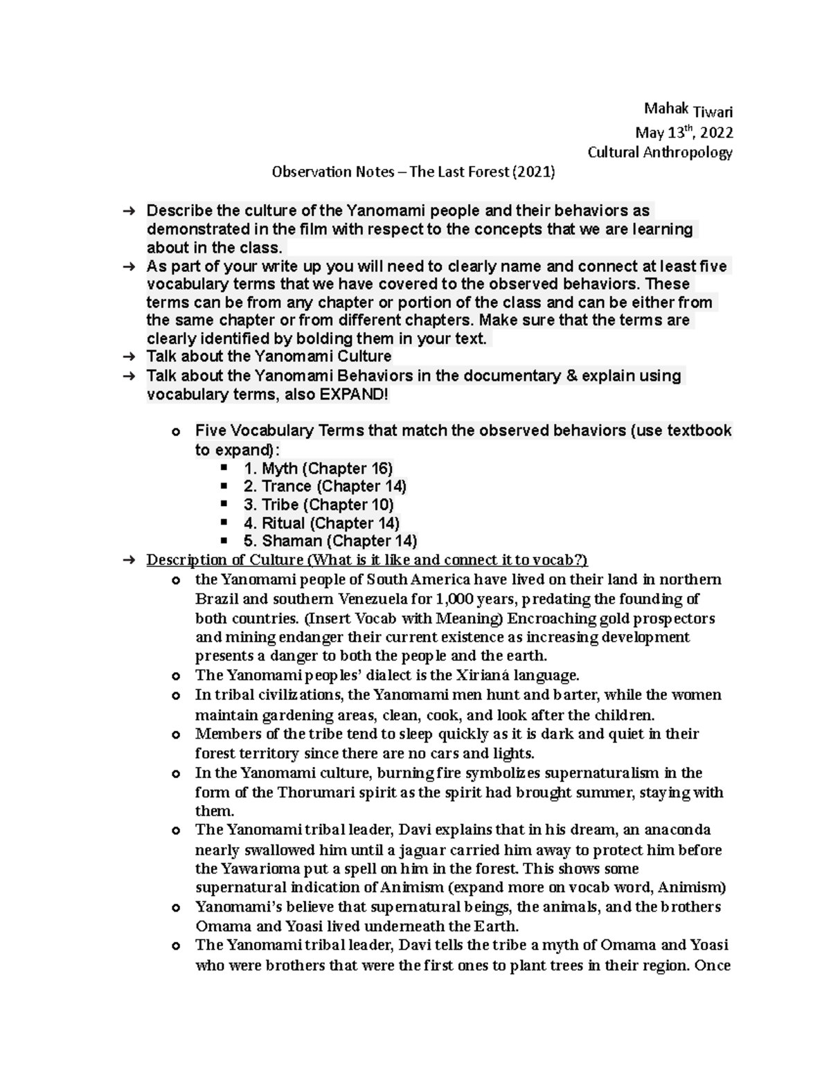 Ethno Film Project Notes - Mahak Tiwari May 13th, 2022 Cultural ...