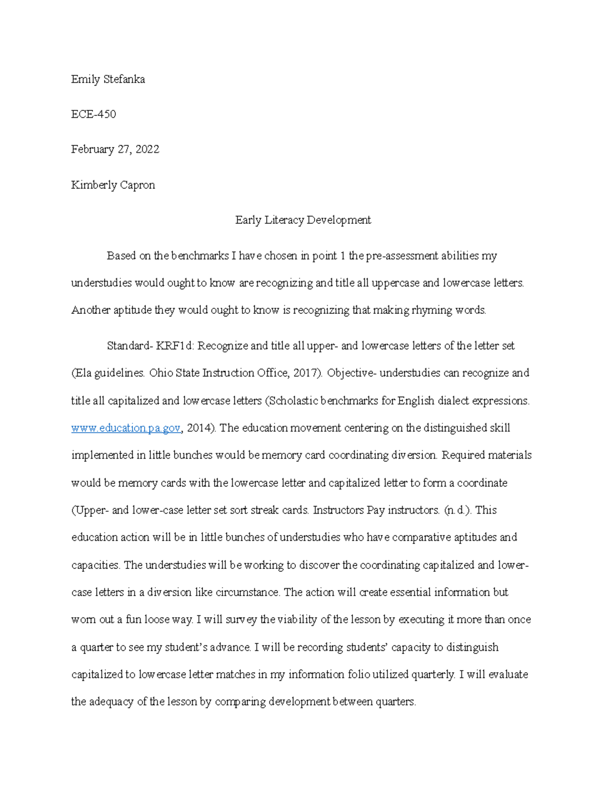 Early Literacy Development - Emily Stefanka ECE- February 27, 2022 ...