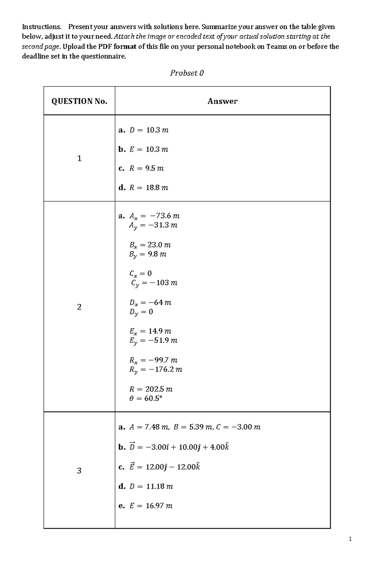 PHYS Problem Set 0 - Instructions. Present your answers with solutions here. Summarize your ...