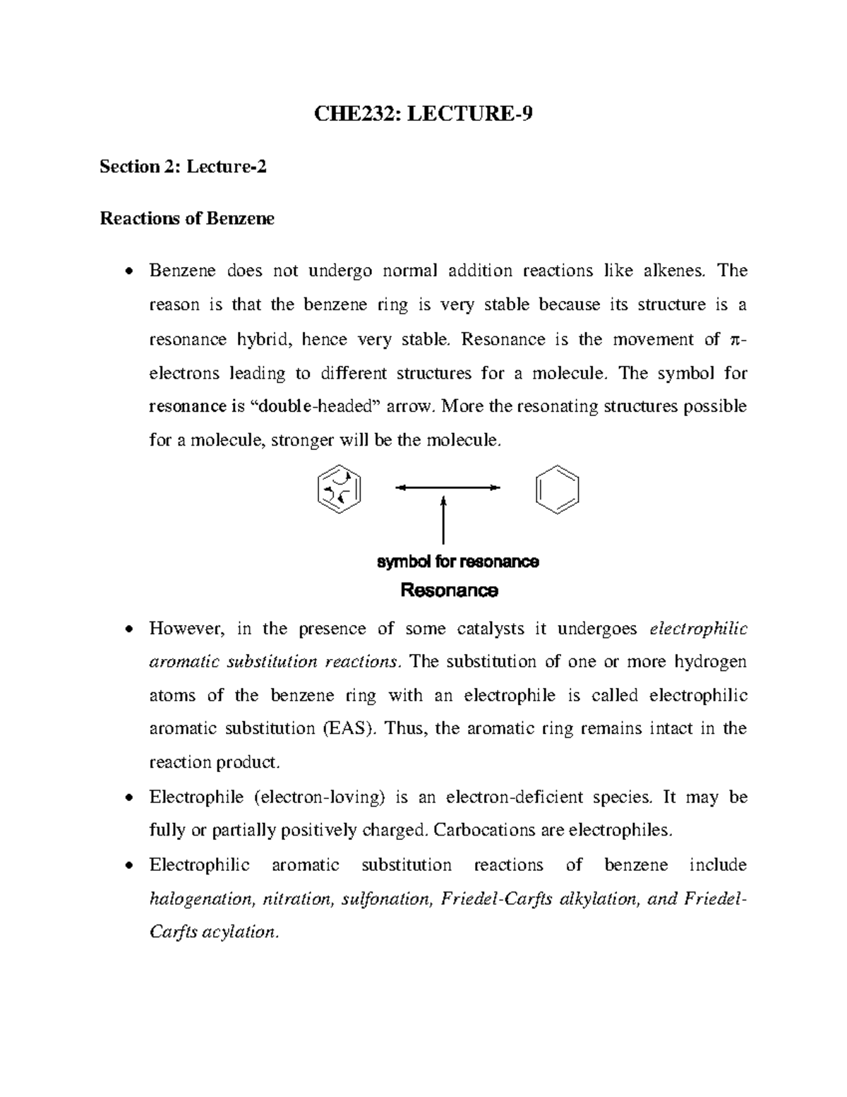Lecture-9 - The best - CHE232: LECTURE- Section 2: Lecture- Reactions ...