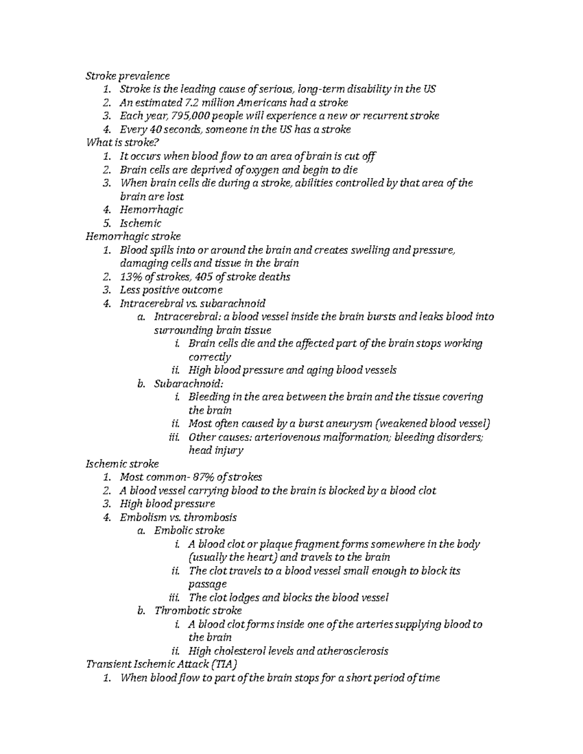 Stroke - Lecture notes 4 - Stroke prevalence 1. Stroke is the leading ...
