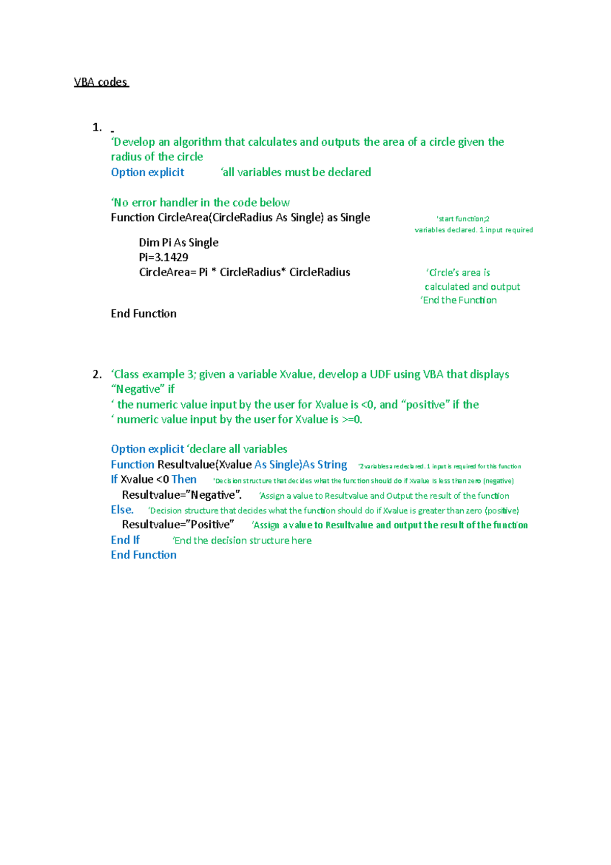 Vba Codes Help With Vba Coding Vba Codes 1 ‘develop An Algorithm 9578