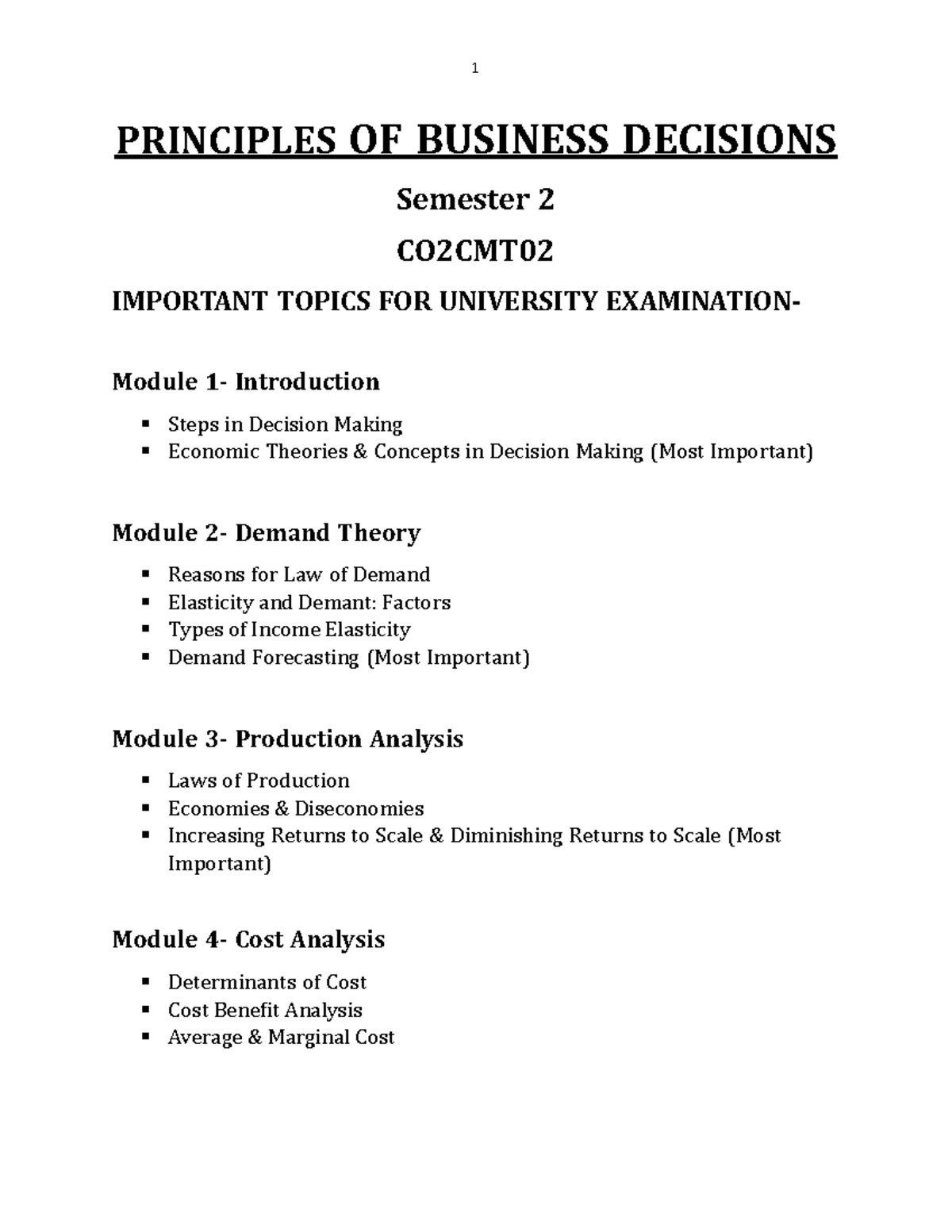PBD - Importants - Happy - 1 PRINCIPLES OF BUSINESS DECISIONS Semester ...