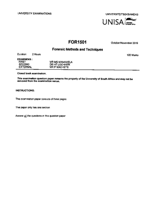 Forensic science and technology F0R 1501 - Unisa - StuDocu