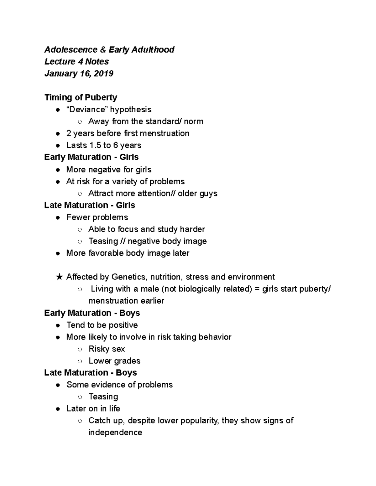 Adolescence and Early Adulthood Lecture 4 - Studocu