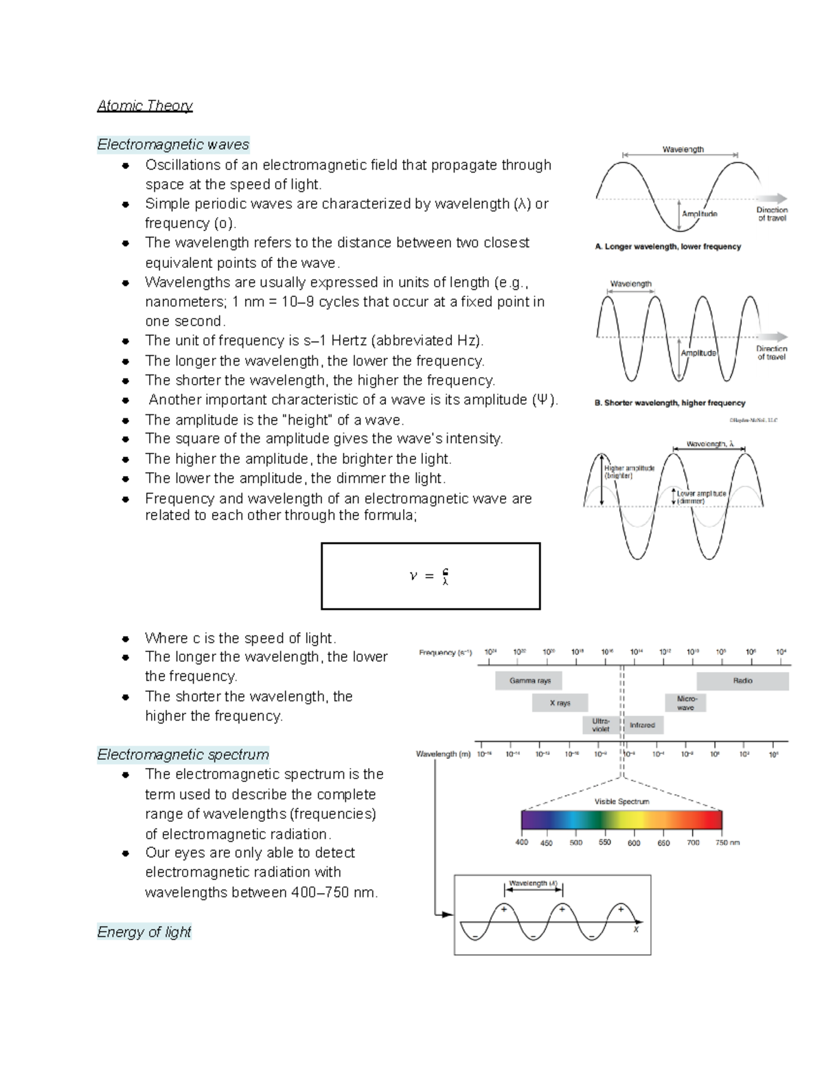 Chapter 2 Notes - Atomic Theory Electromagnetic waves Oscillations of ...