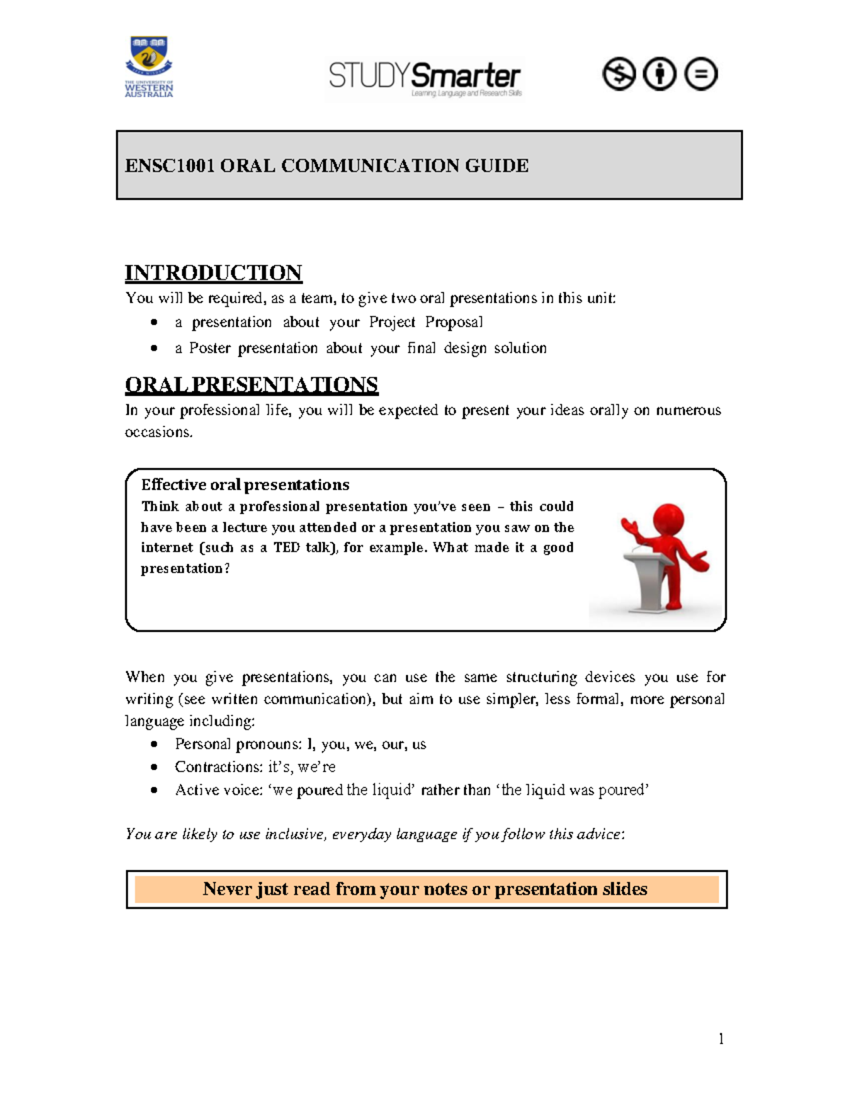A3.Oral Presentation Guide - ENSC1001 ORAL COMMUNICATION GUIDE ...