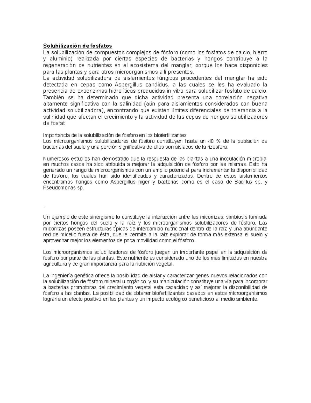 Micro - quimico - Solubilización de fosfatos La solubilización de ...