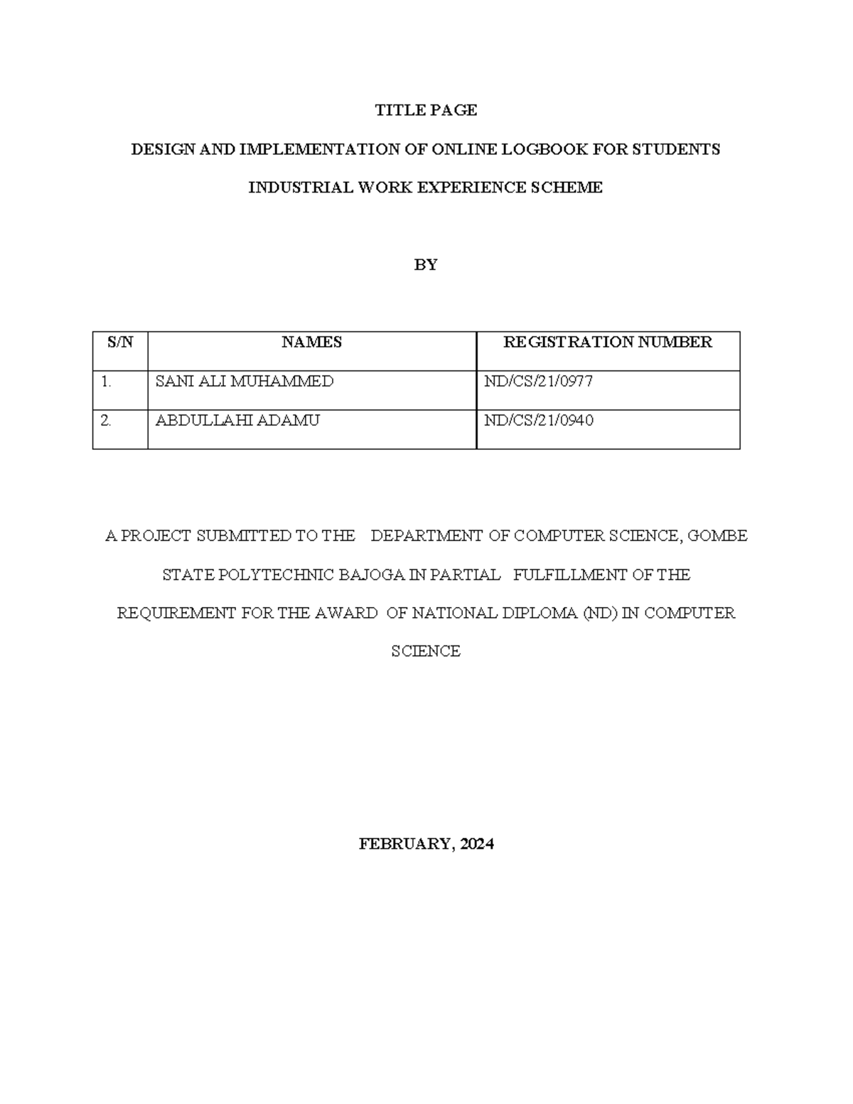 Design AND Implementation OF Online Logbook FOR Students Esiwes - TITLE ...