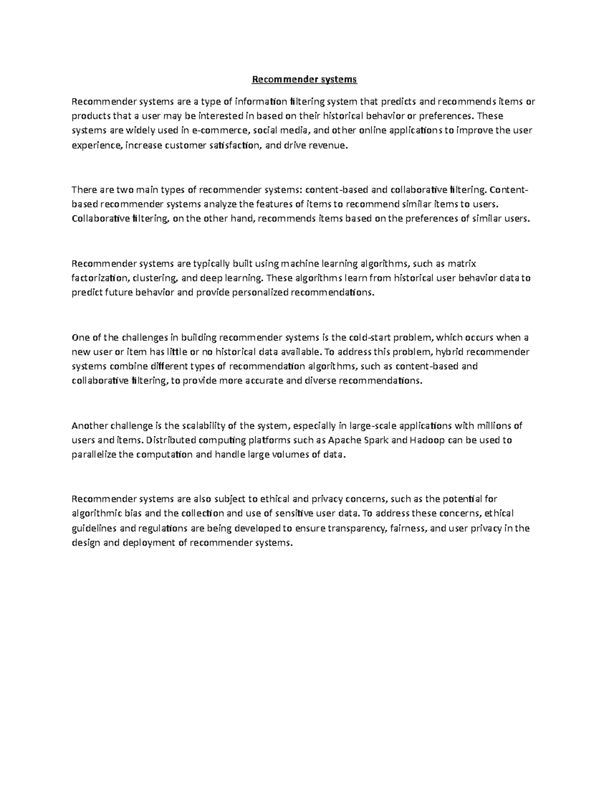 Recommender Systems Recommender Systems Recommender Systems Are A Type Of Information