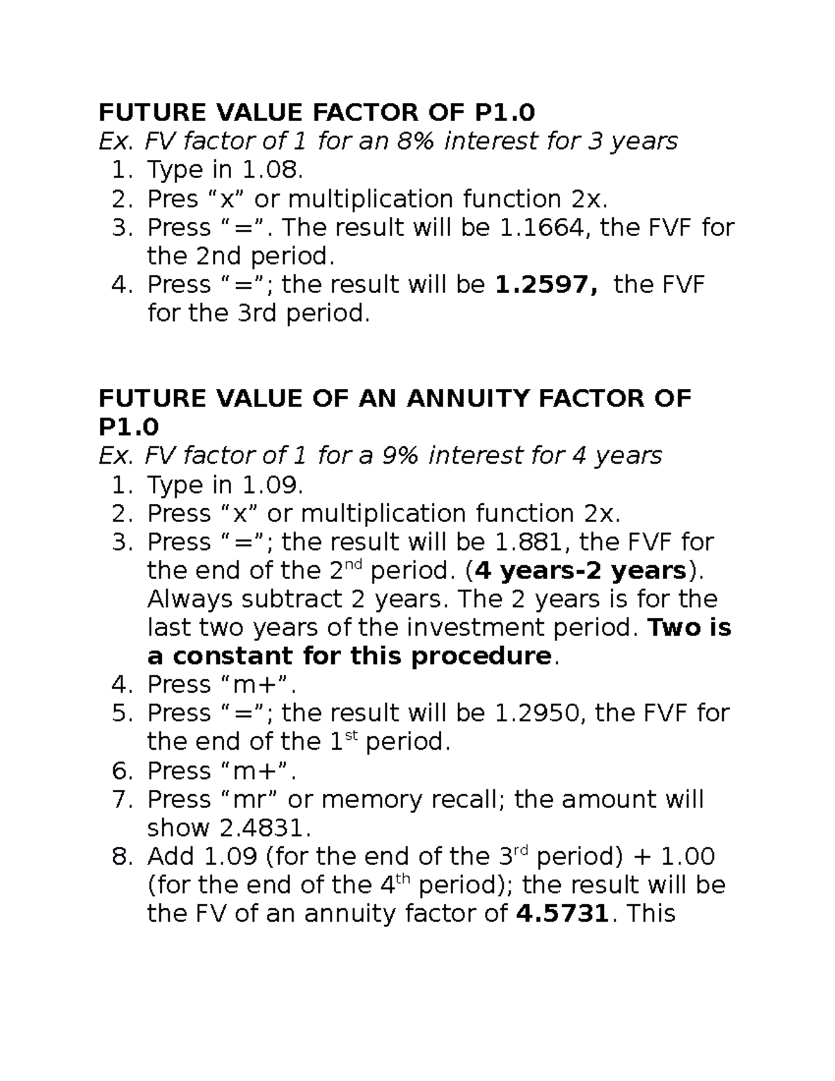 Regular Calculator Computations OF Factors OF 1 1 - FUTURE VALUE FACTOR ...