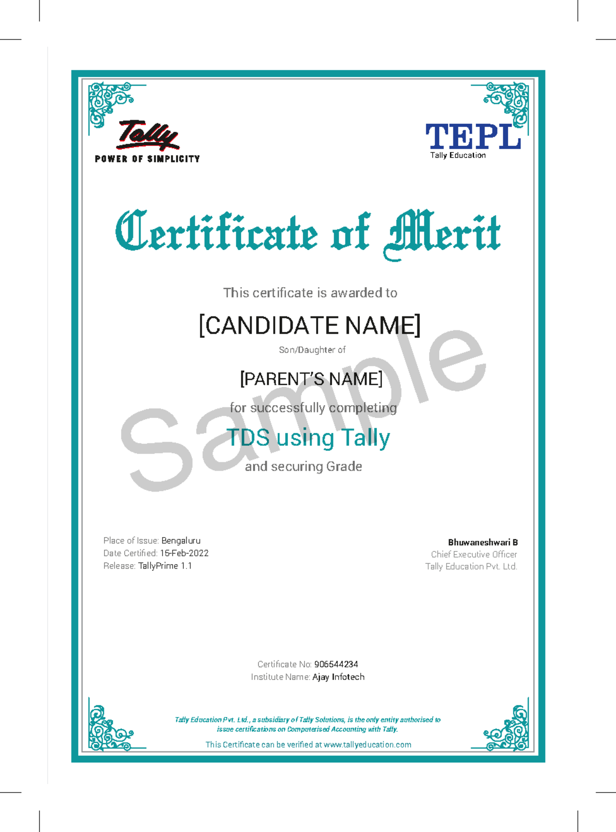 TDS using Tally 1660016023 - Tally Education TEPL Bhuwaneshwari B Chief ...