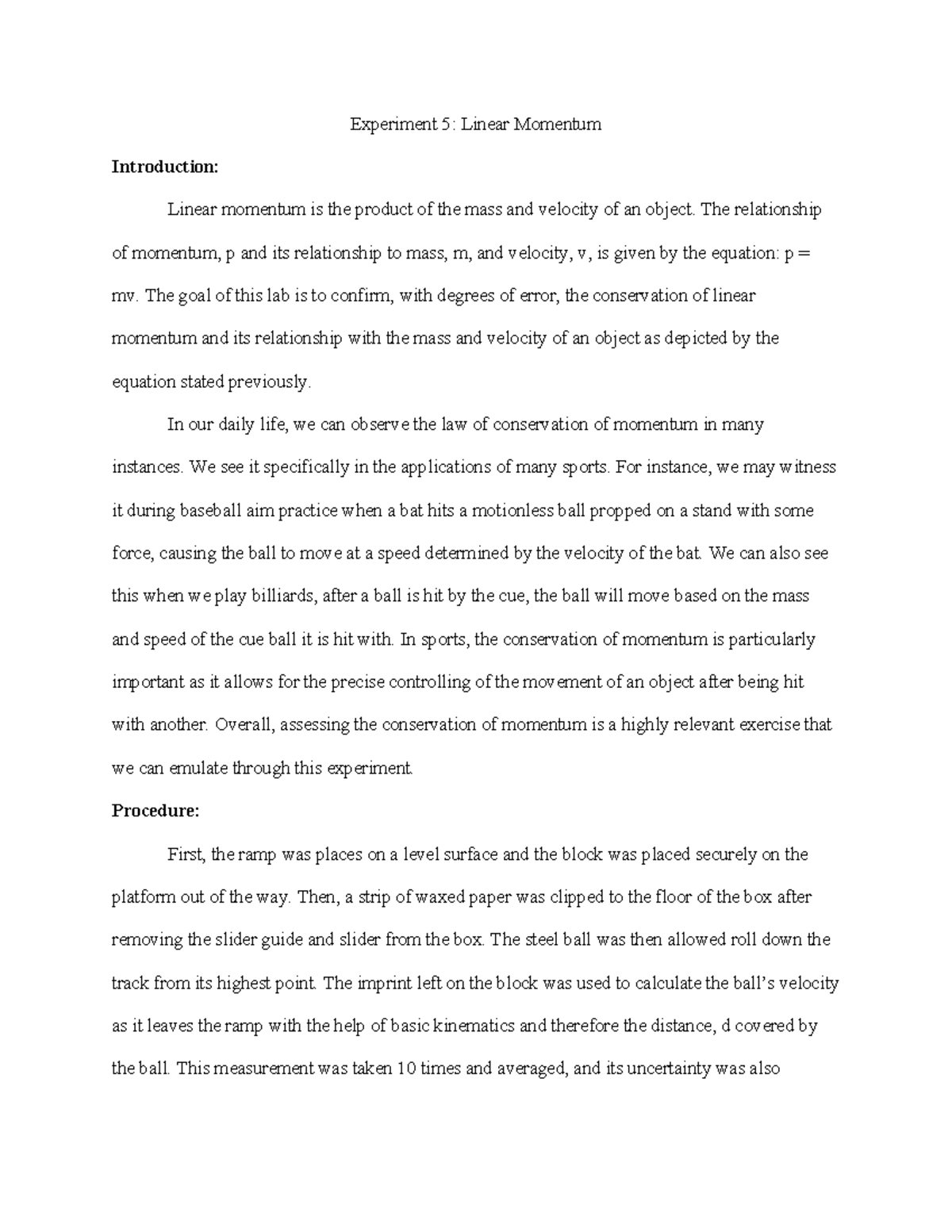 Lab 5 - Linear Momentum - Experiment 5: Linear Momentum Introduction ...