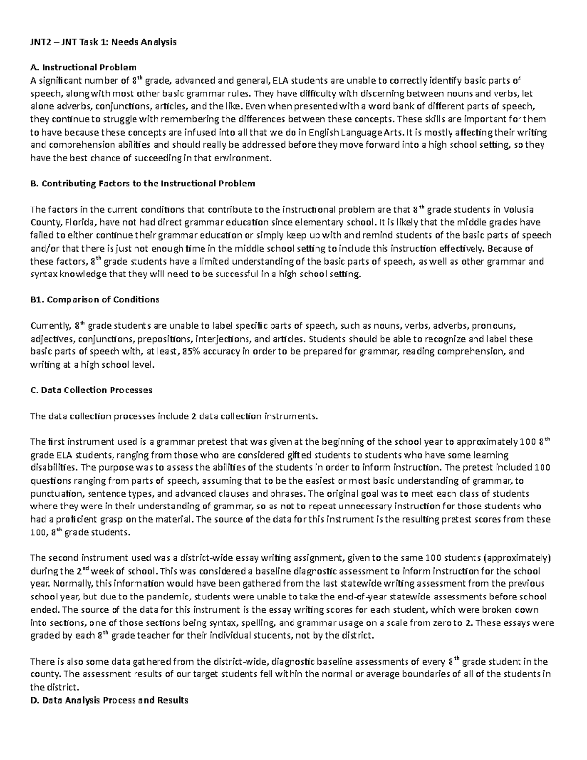 WGU JNT2 Task 1 Needs Analysis For Instructional Design Analysis Class wgu-jnt2-task-1-needs-analysis-for-instructional-design-analysis-class