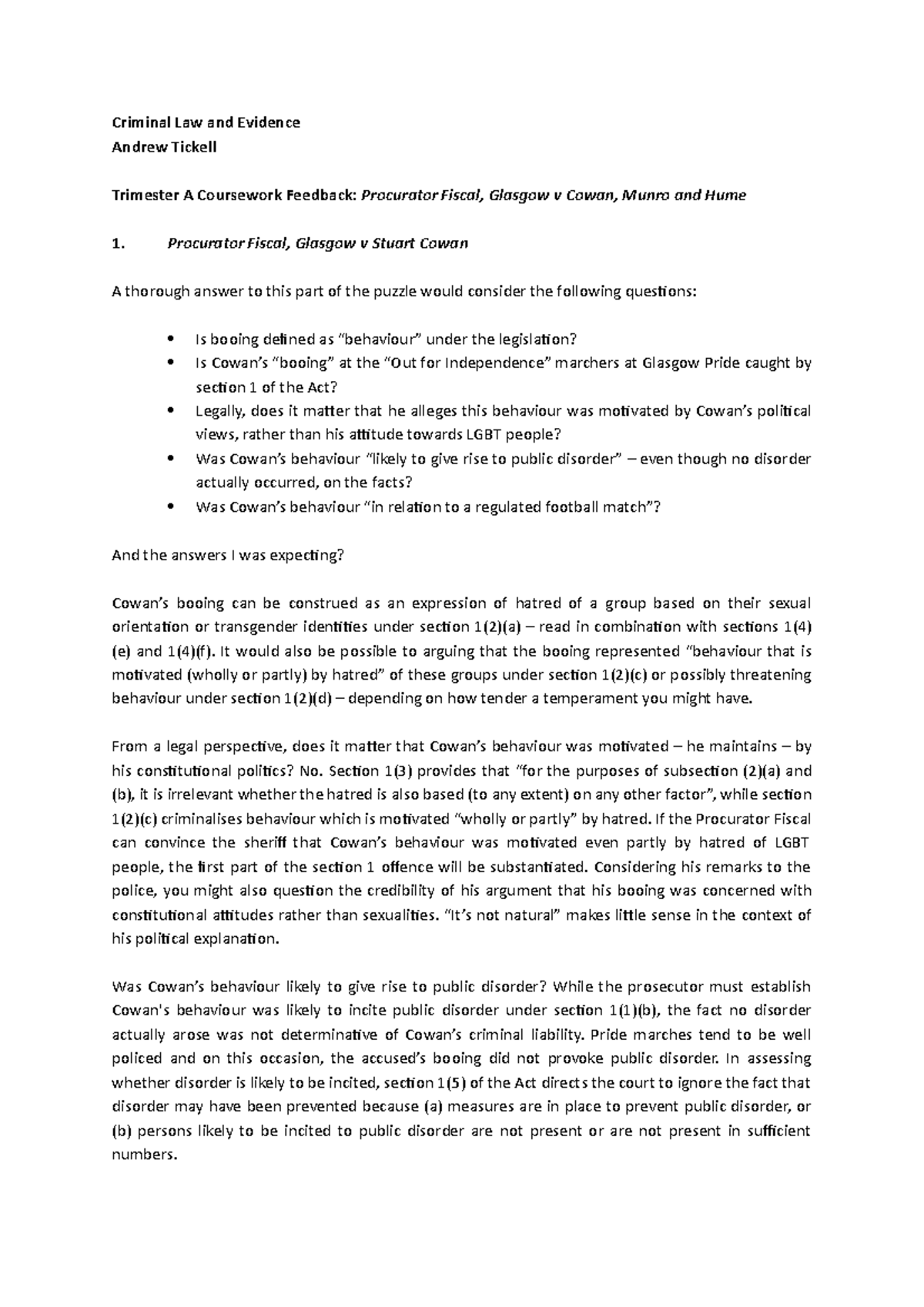 family law seminar work - Criminal Law and Evidence Andrew Tickell ...