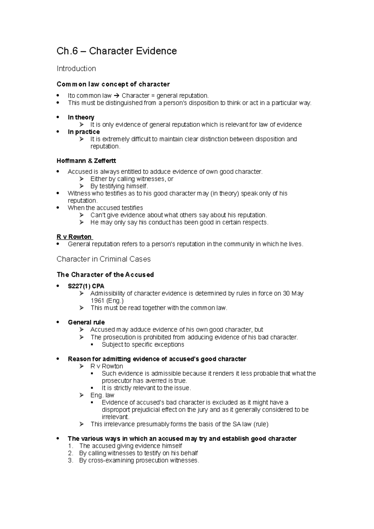 Ch.6 - Character eveidence - Ch – Character Evidence Introduction ...