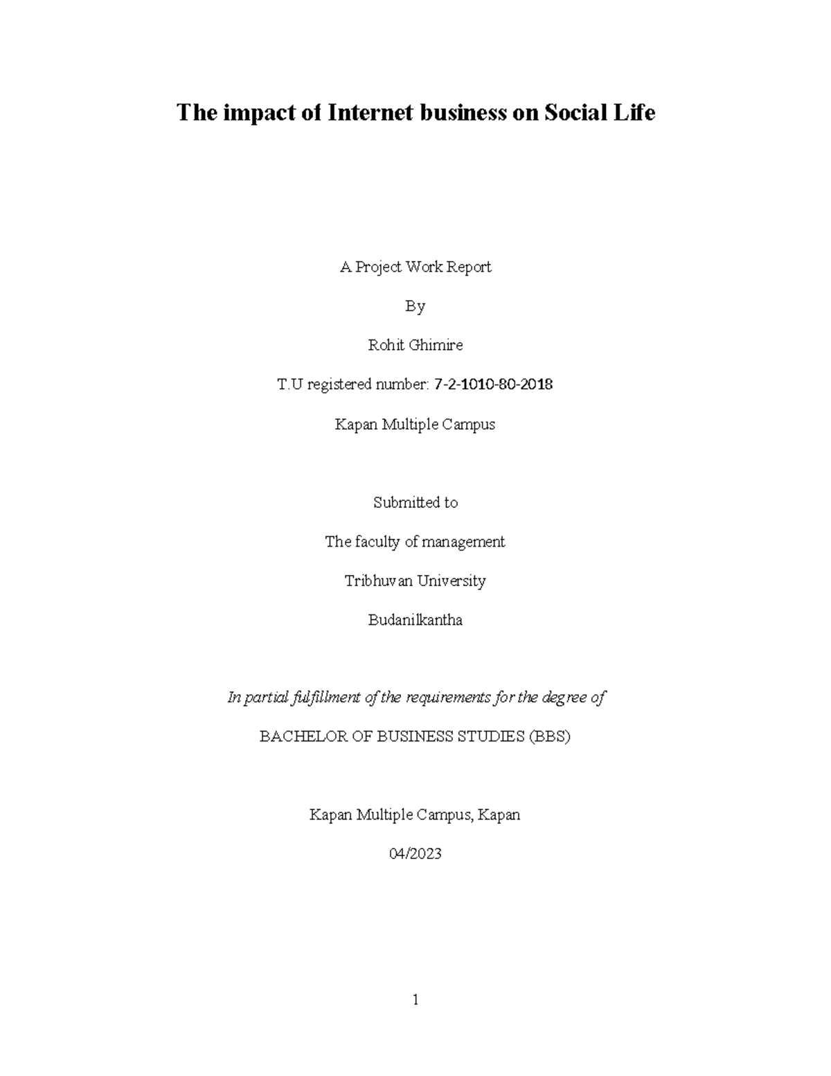 The impact of Internet business on Social Life - BBS 4rth year Research ...