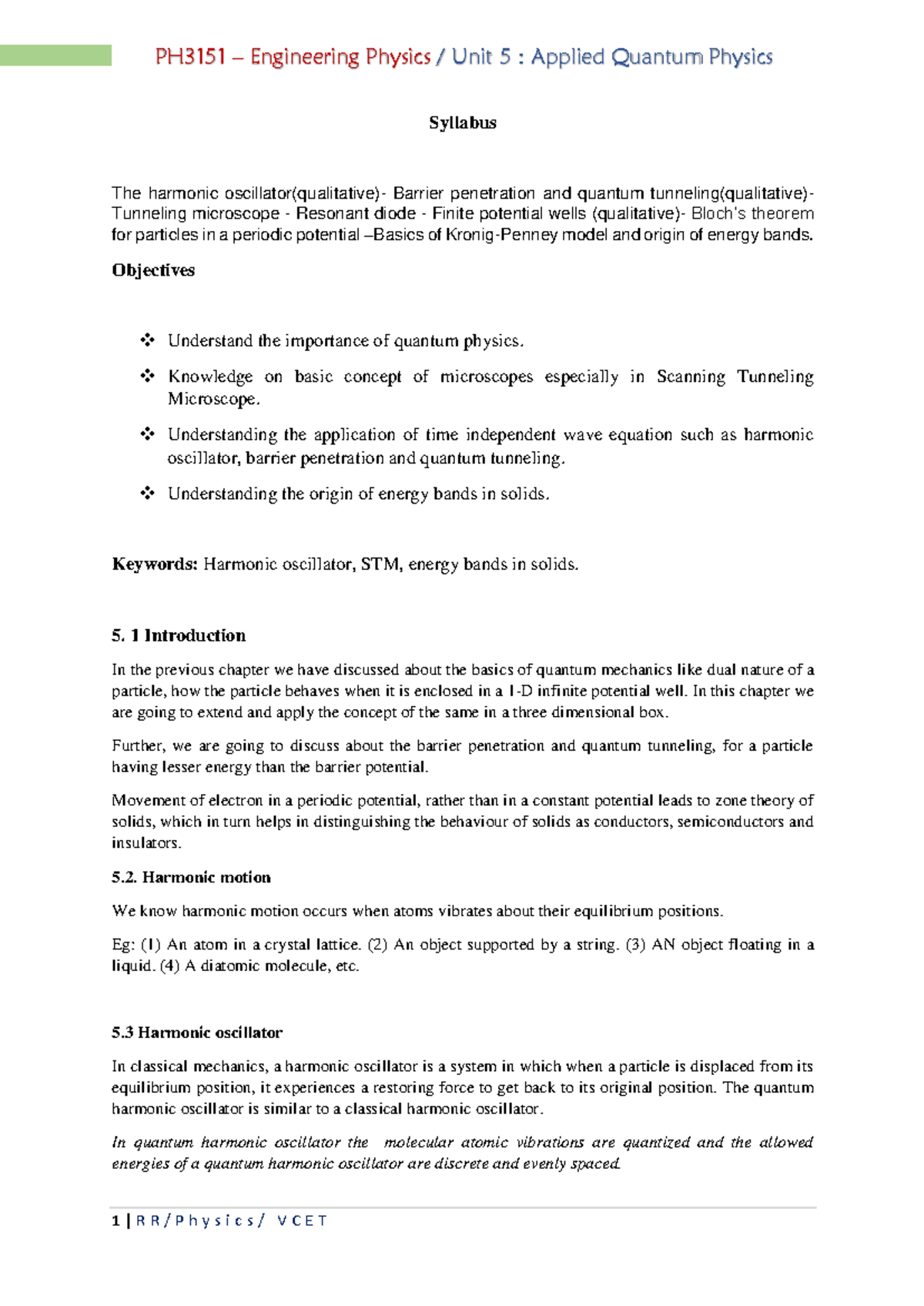 Unit 5 advanced quantum physics reg 2021 - Syllabus ####### The ...