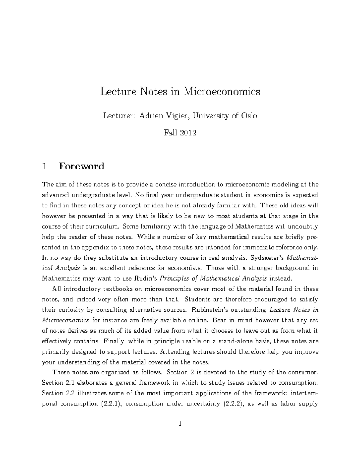 Micro Notes - Classwork/Summaries - Lecture Notes in Microeconomics ...