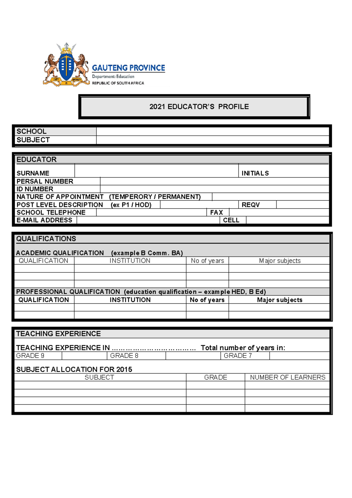 Educators Profile - Practicing purposes - 2021 EDUCATOR’S PROFILE ...