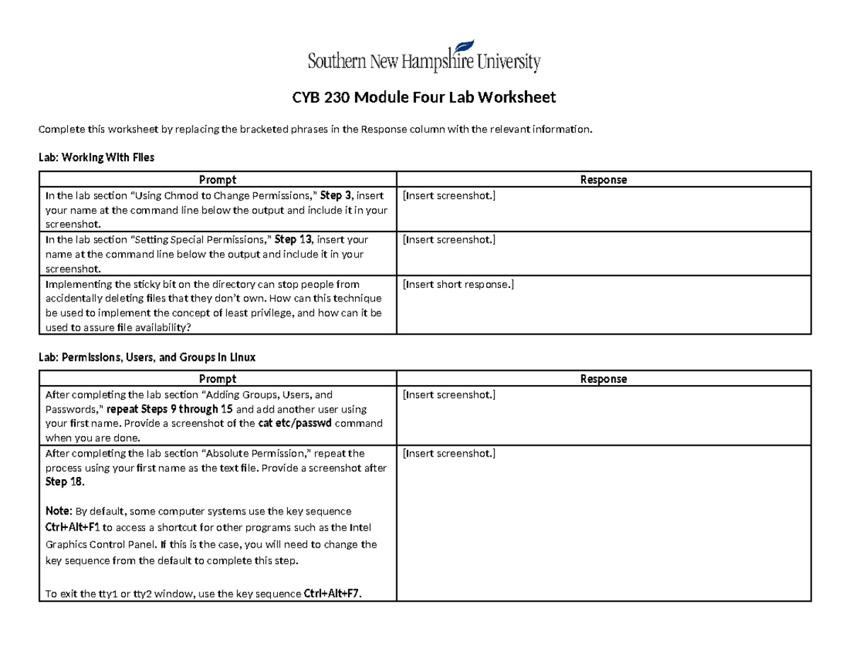 CYB 230 Module Four Lab Worksheet - CYB 230 Module Four Lab Worksheet ...