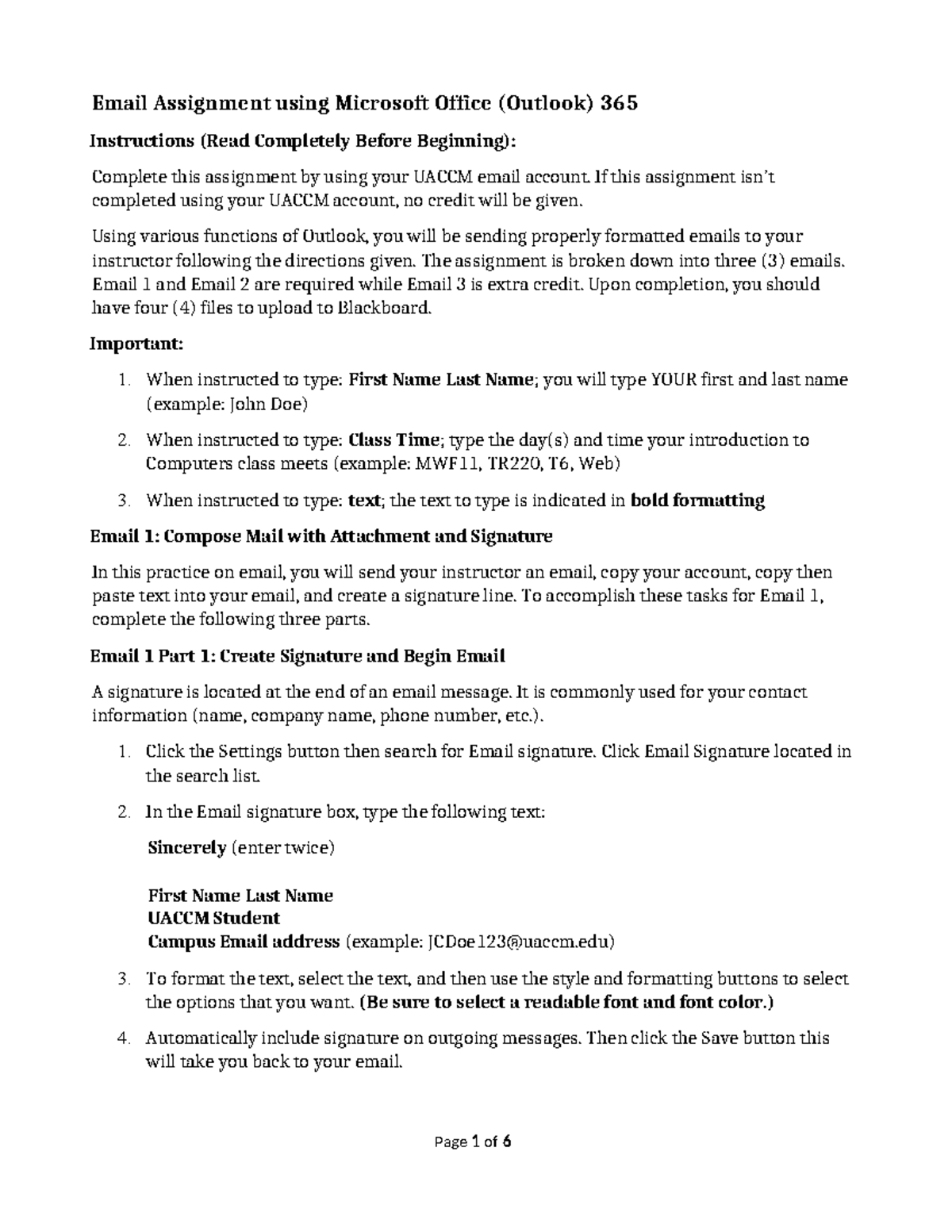Instructions Email Project 2 - Email Assignment using Microsoft Office ...