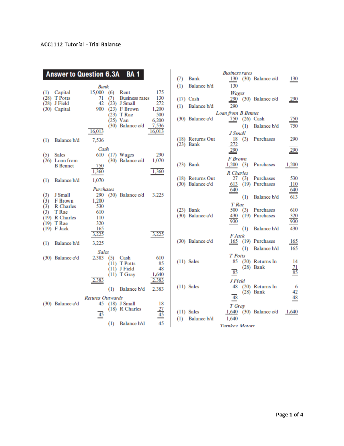 ACC1112 Tutorial -Trial Balance - A (new) - print - Financial ...