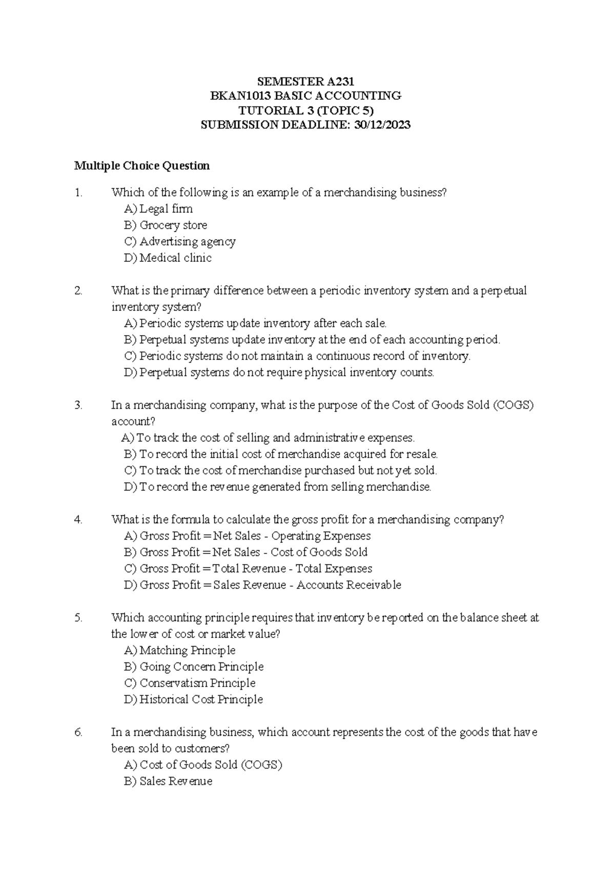 Tutorial 4 - learn more - SEMESTER A BKAN1013 BASIC ACCOUNTING TUTORIAL 3 (TOPIC 5) SUBMISSION ...