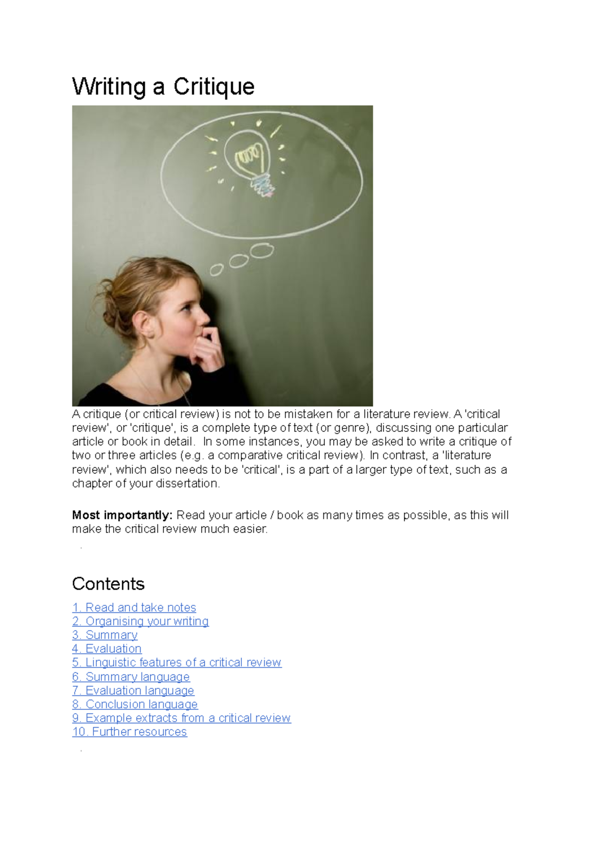 Writing a Critique - disso - Writing a Critique A critique (or critical ...