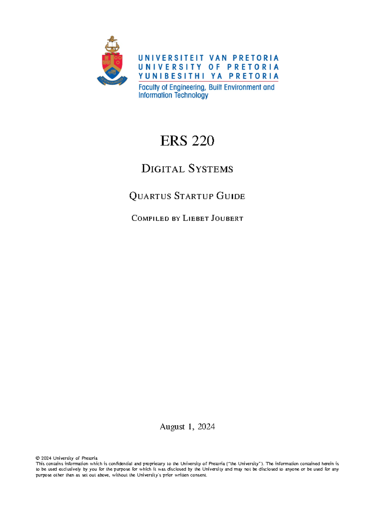 Quartus startup guide - ERS 220 Digital Systems Quartus Startup Guide Compiled by Liebet Joubert ...