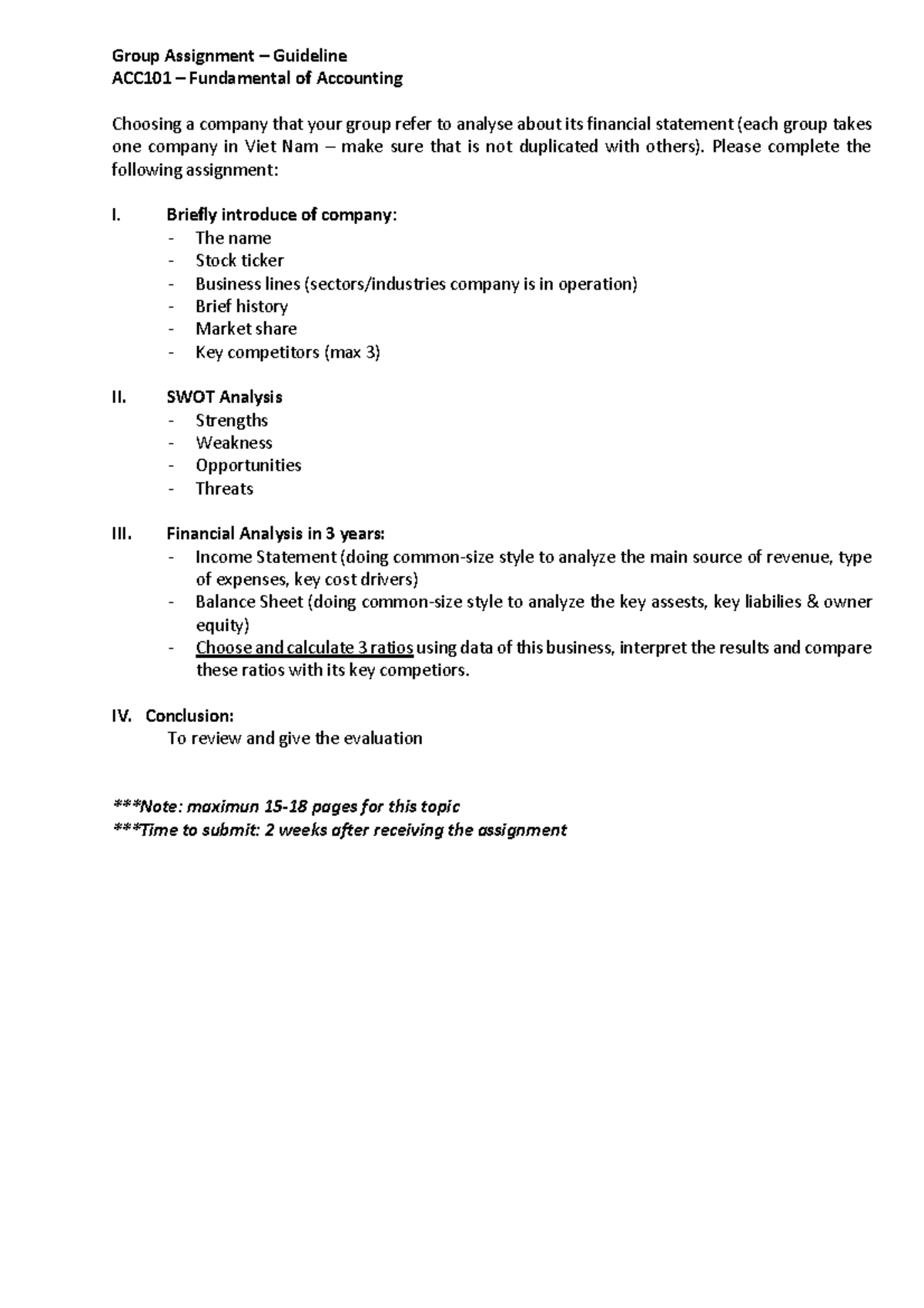 ACC101 Group assigment - Guideline - Group Assignment – Guideline ACC101 – Fundamental of ...